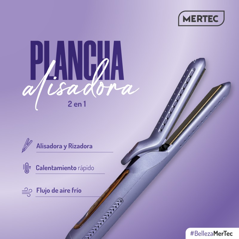 Plancha Alisadora Mertec Purple Glow Aire frio Color Morado