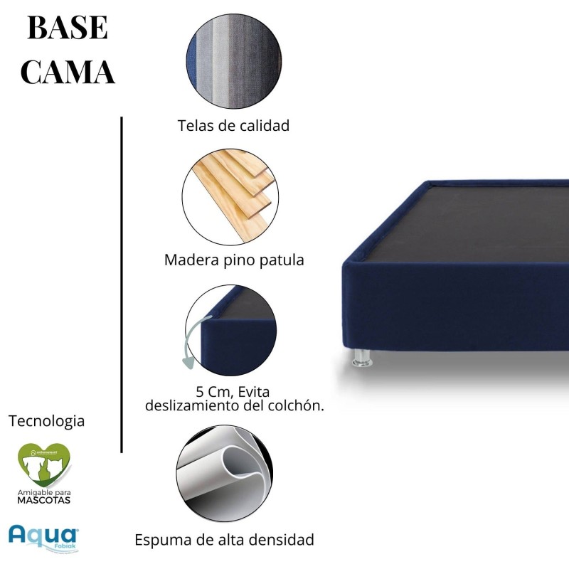 Cama Semidoble + Base cama + espaldar Lupe Gris plomo + colchon Flexia ...